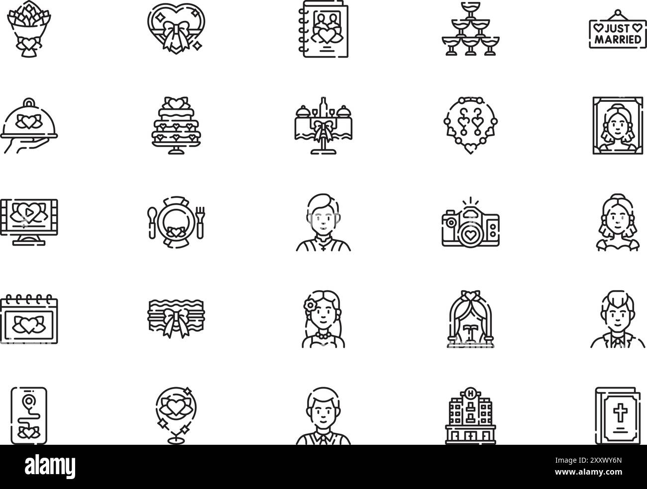 Wedding icons collection is a vector illustration with editable stroke ...