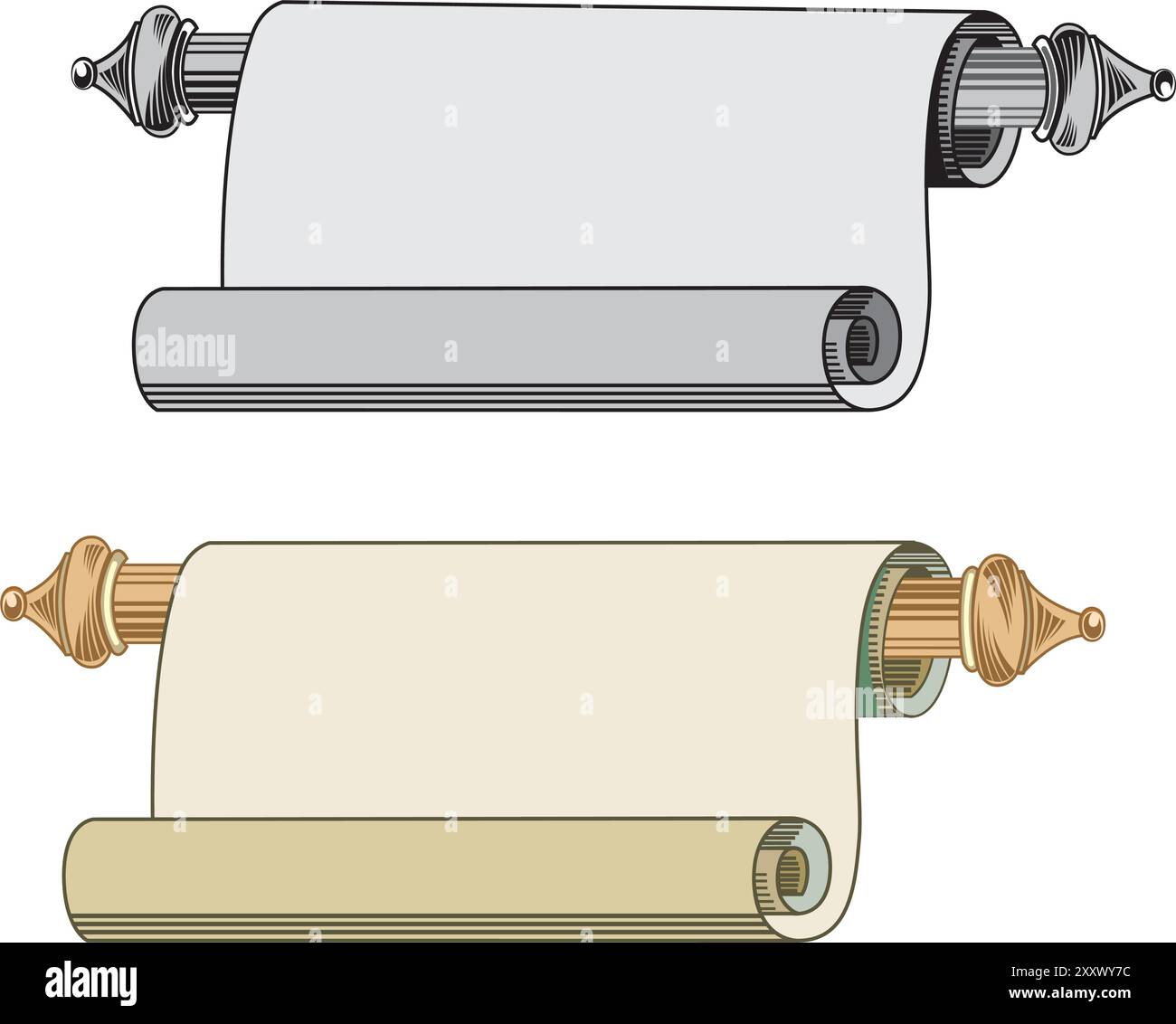 Hand drawn vintage manuscript ribbons colored set isolated vector ...
