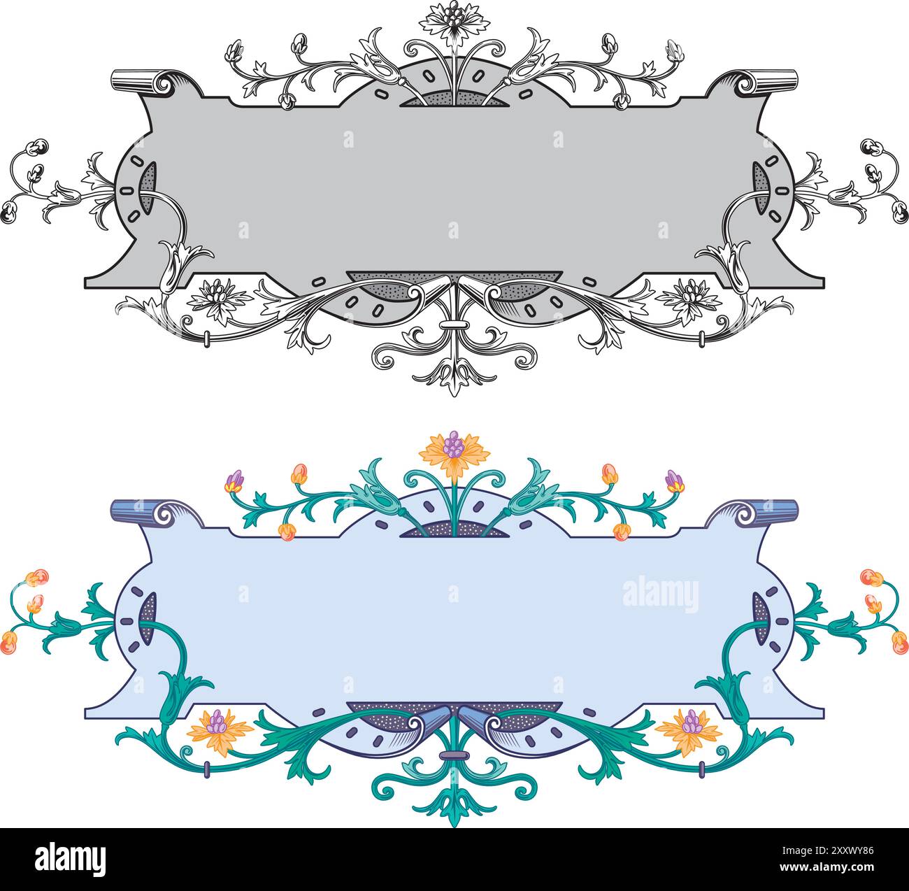 Hand drawn vintage manuscript ribbons colored set isolated vector ...