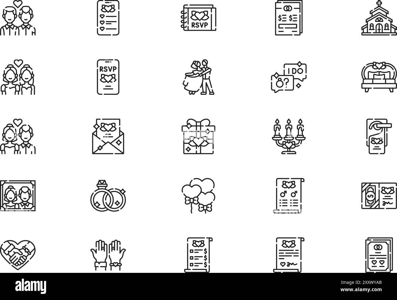 Wedding icons collection is a vector illustration with editable stroke ...