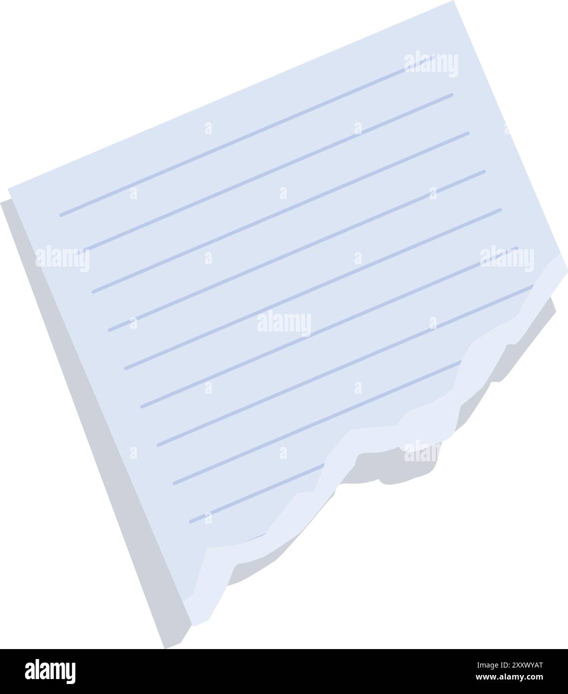 Blank piece of lined paper with a torn edge is lying on a white ...