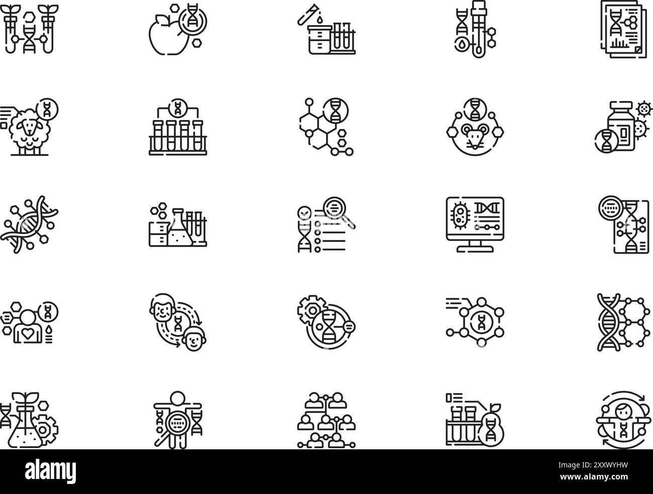 Genetic icons collection is a vector illustration with editable stroke ...