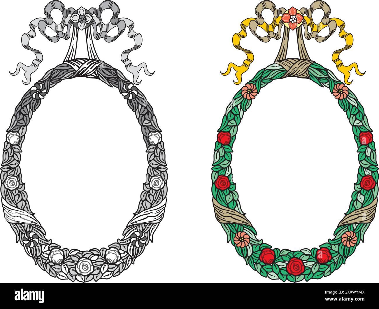 Hand drawn vintage manuscript ribbons colored set isolated vector ...