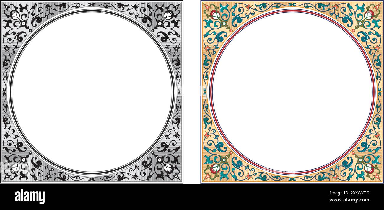 Hand drawn vintage manuscript ribbons colored set isolated vector ...