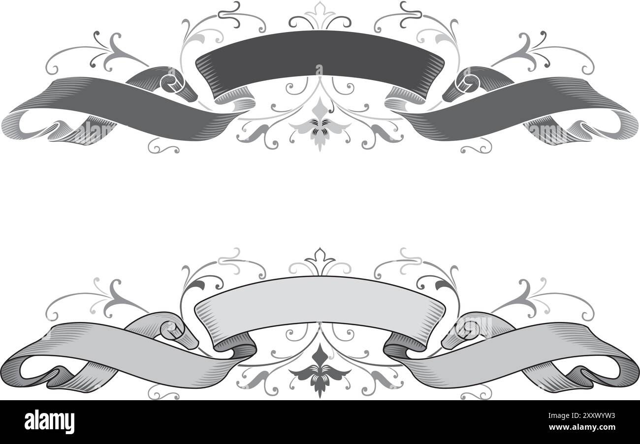 Hand drawn vintage manuscript ribbons colored set isolated vector ...