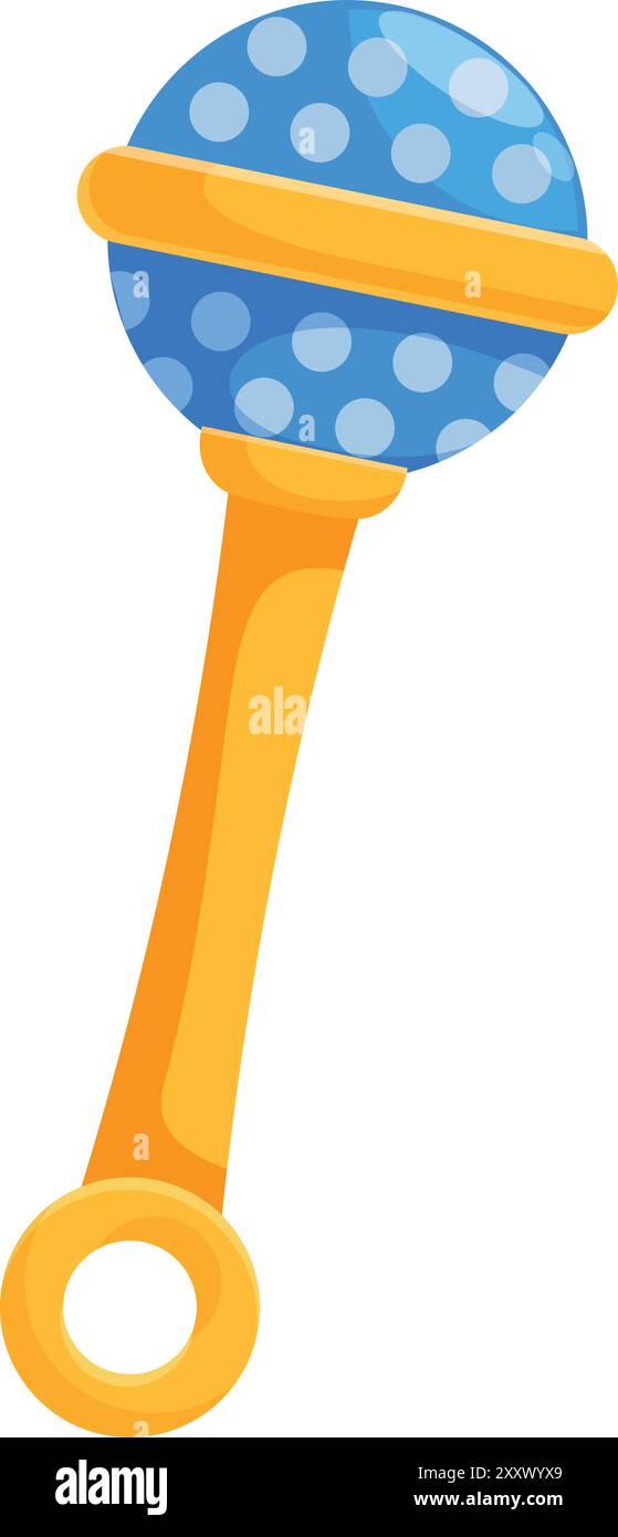 Blue and yellow baby rattle with dots is being held Stock Vector Image ...
