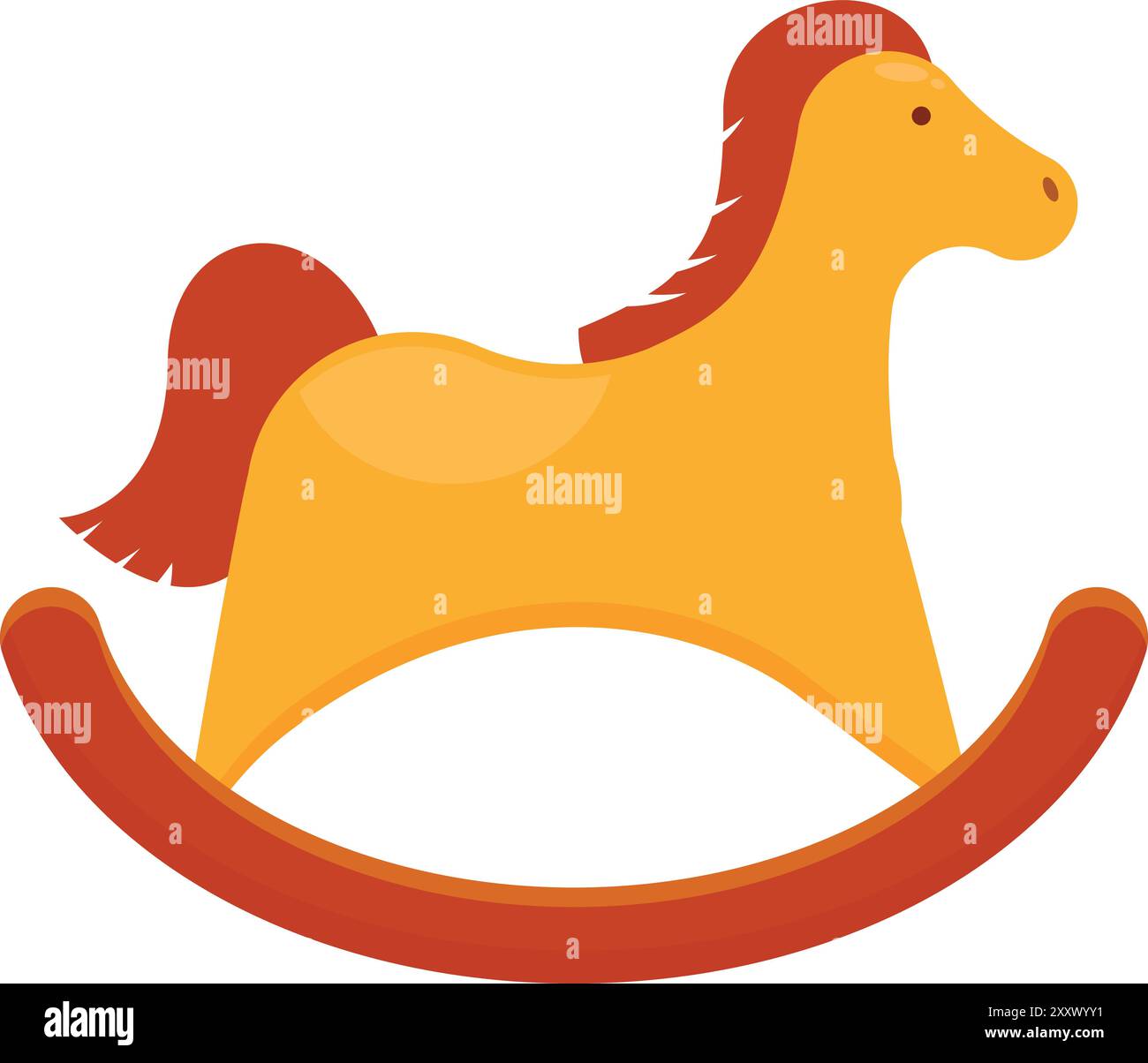 Classic yellow rocking horse toy with a red mane and tail standing ...