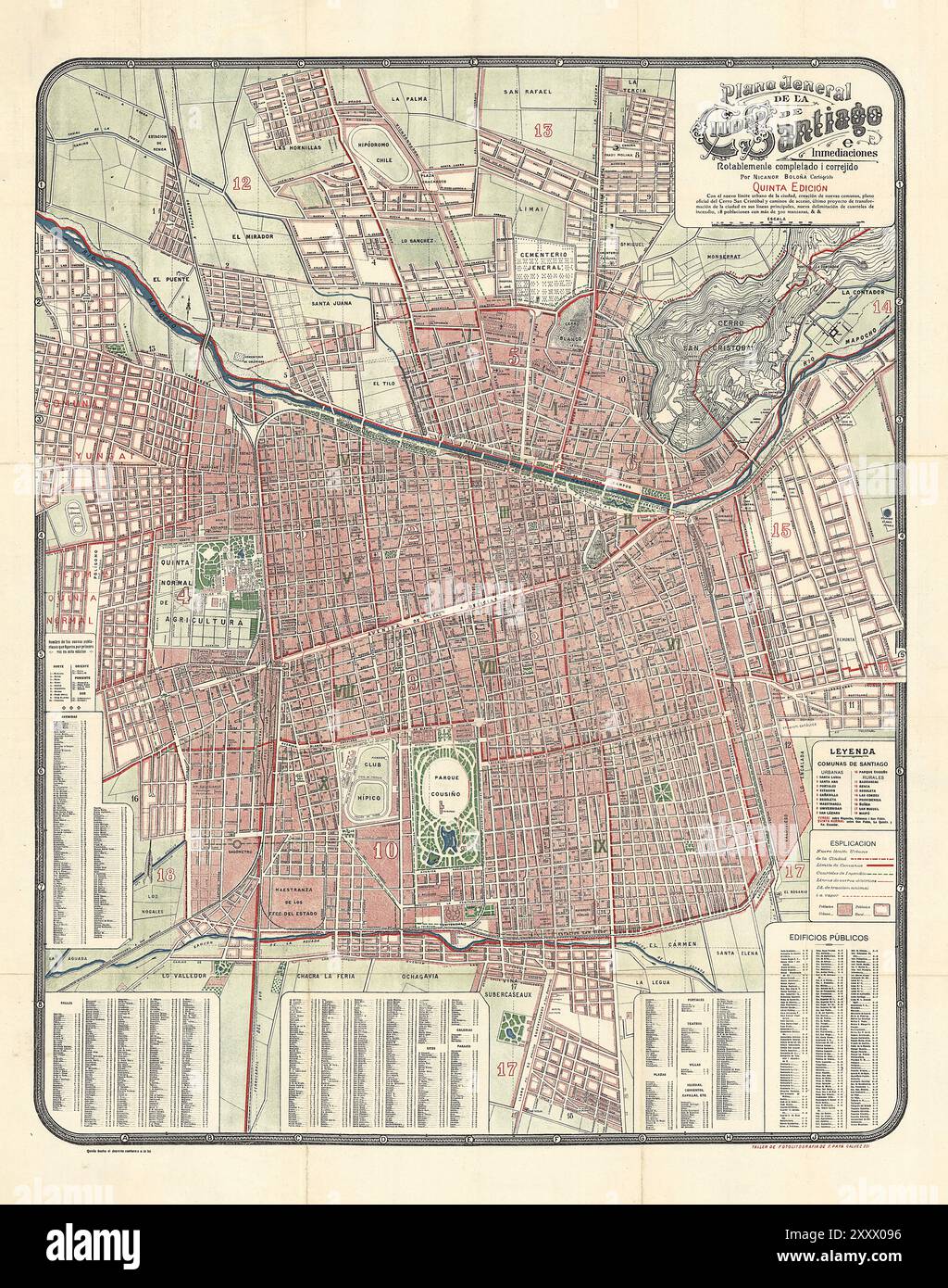 City Plan of Santiago Chile. Vintage Historical Map. by Nicanor Boloña ...