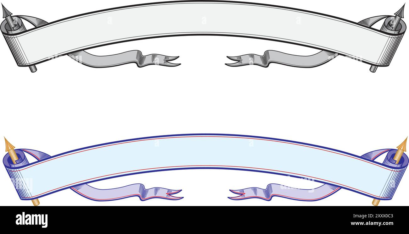 Hand drawn vintage manuscript ribbons colored set isolated vector ...