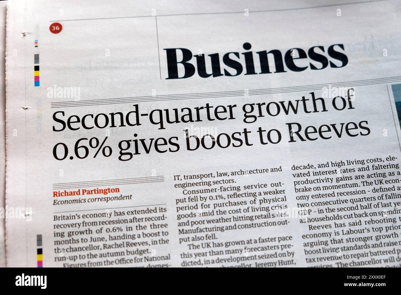 'Second-quarter growth of 0.6% gives boost to (Rachel) Reeves' Guardian ...