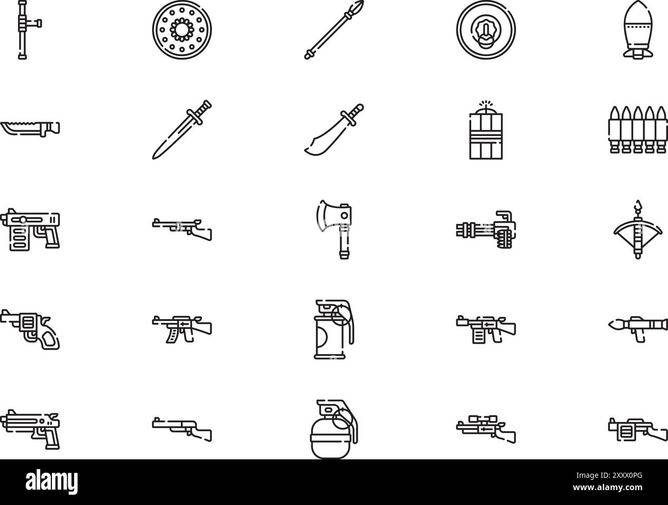 Weapons icons collection is a vector illustration with editable stroke ...