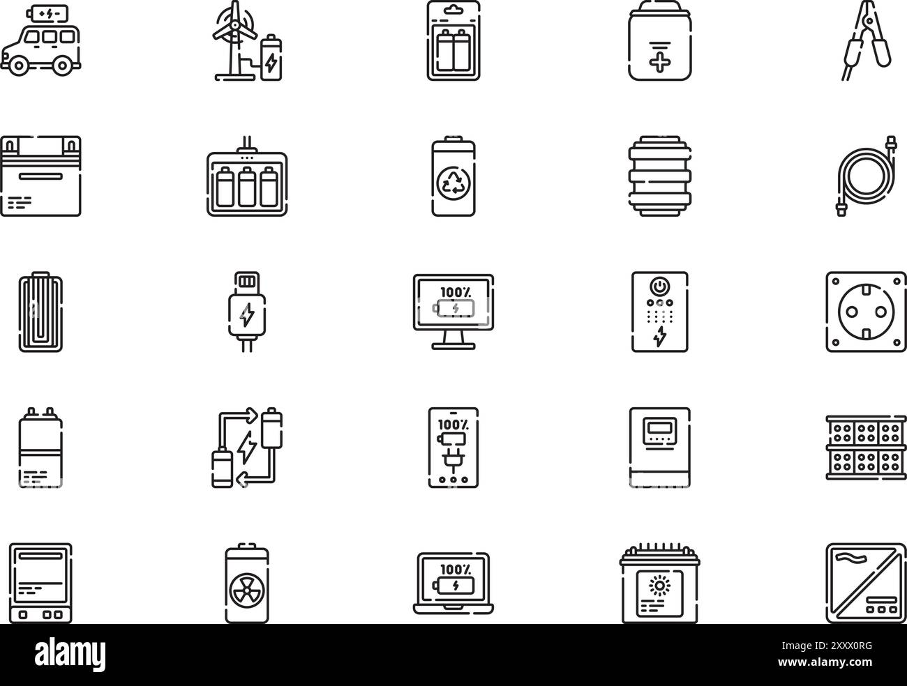 Battery icons collection is a vector illustration with editable stroke ...