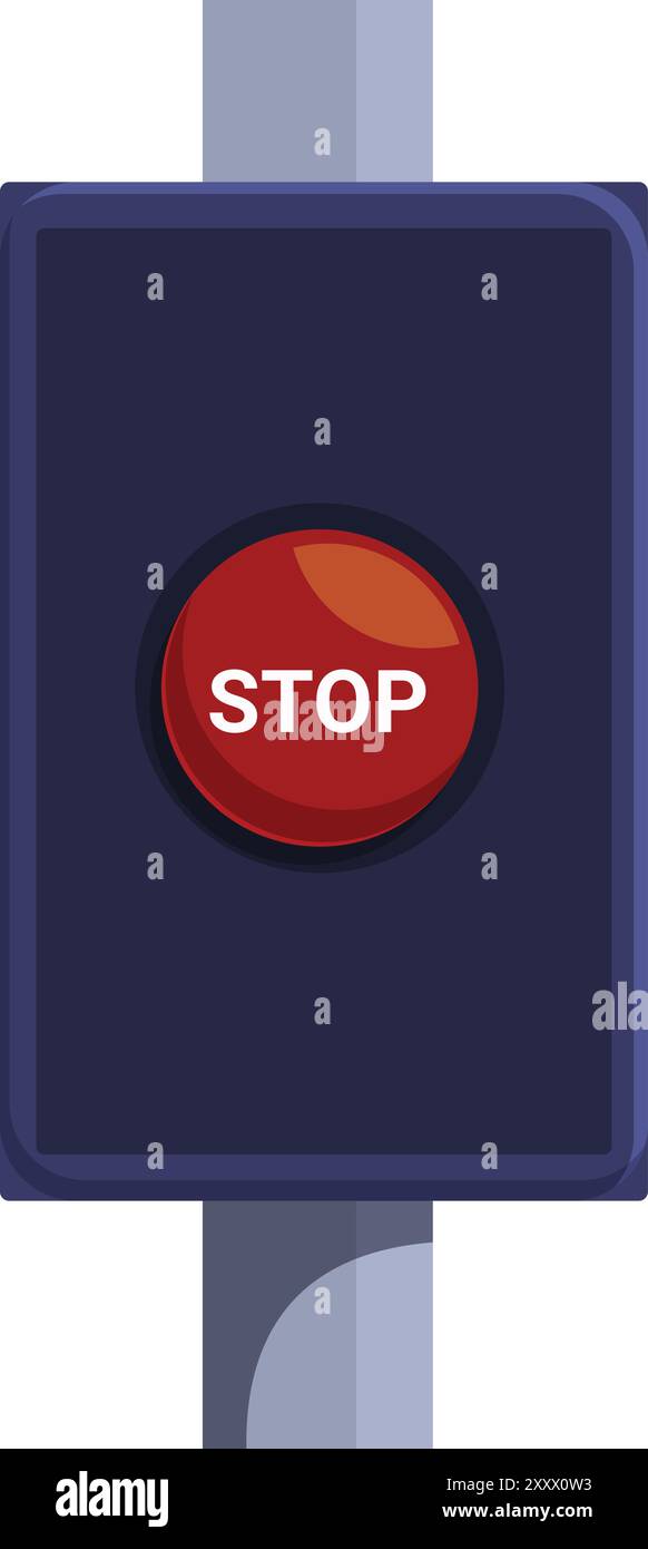 Red emergency stop button is embedded in a blue panel, signifying a ...