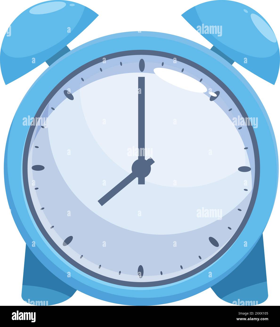 Classic blue alarm clock with its hands pointing at six o'clock Stock ...