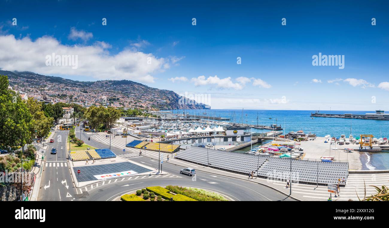 A multi image panorama featuring seating for spectators watching the ...