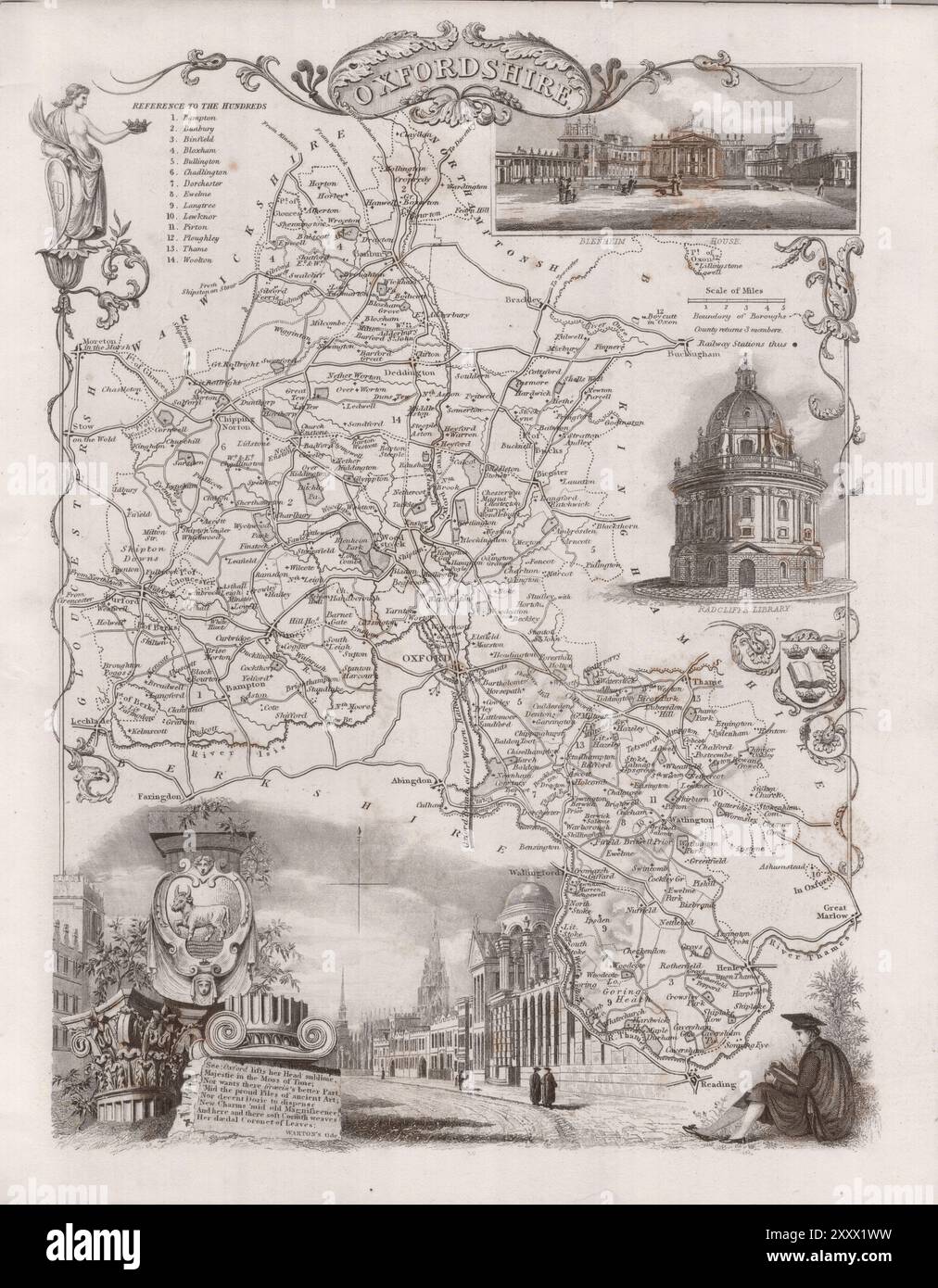 Vintage Historical Map. Oxfordshire, 1850s Stock Photo - Alamy
