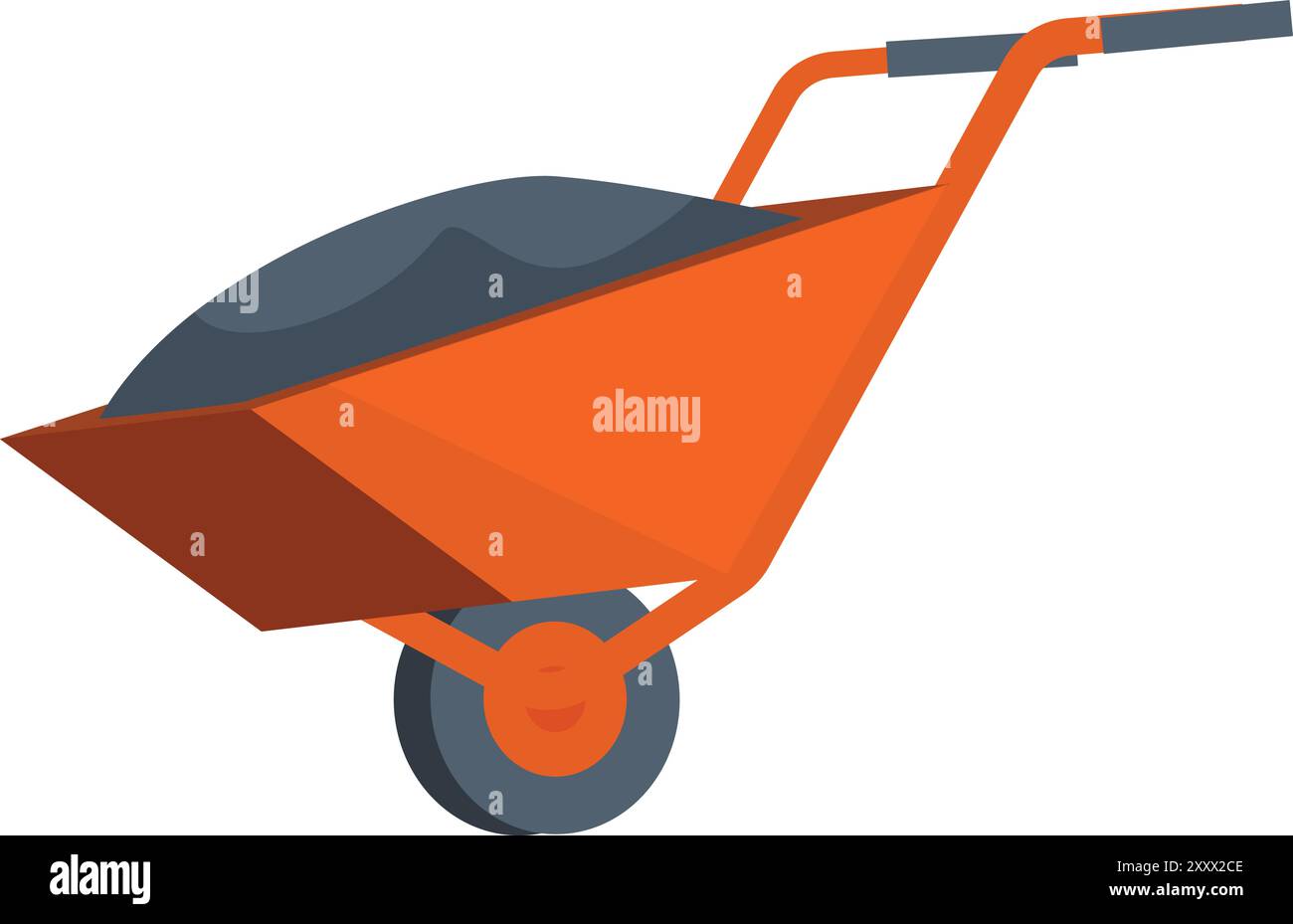 Orange wheelbarrow carrying building materials for construction work ...