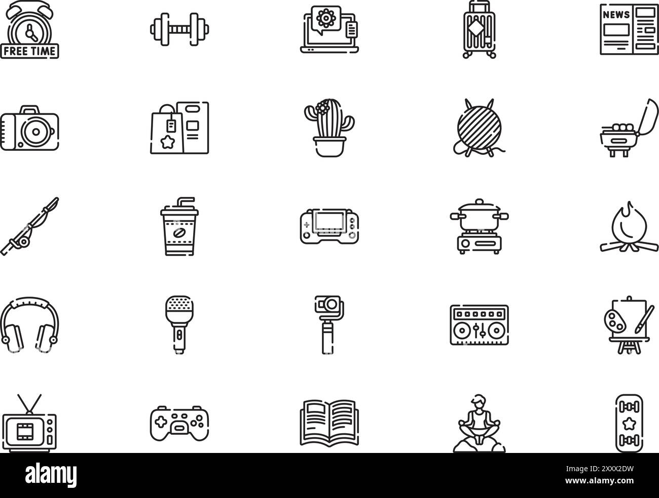 Hobbies and free time icons collection is a vector illustration with ...
