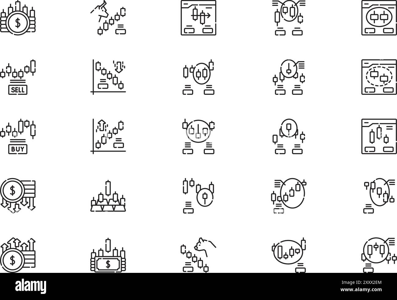 Trading icons collection is a vector illustration with editable stroke ...
