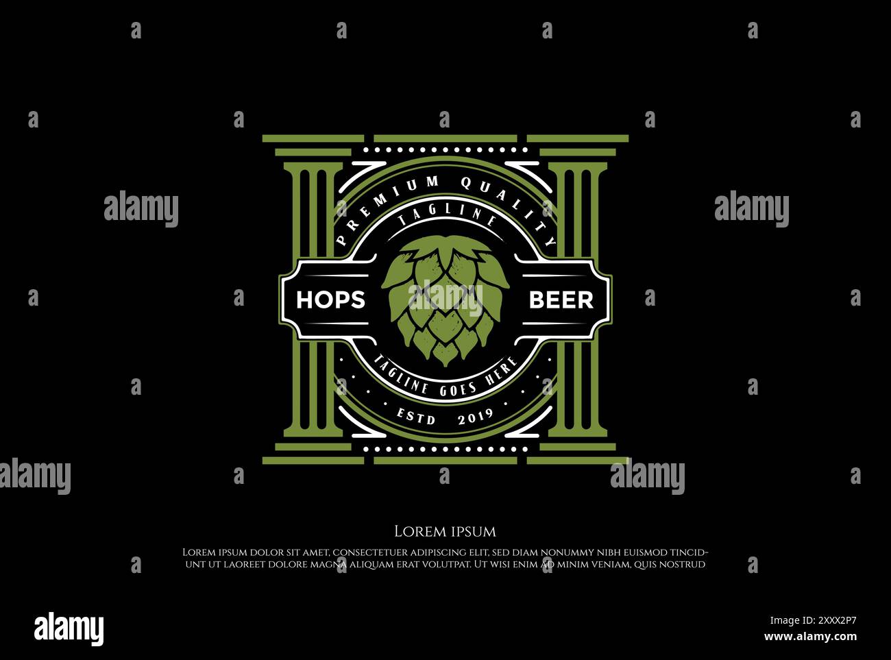 Vintage Retro Hop with Pillar for Brewing Brewery Label Logo Design Vector Stock Vector Image ...