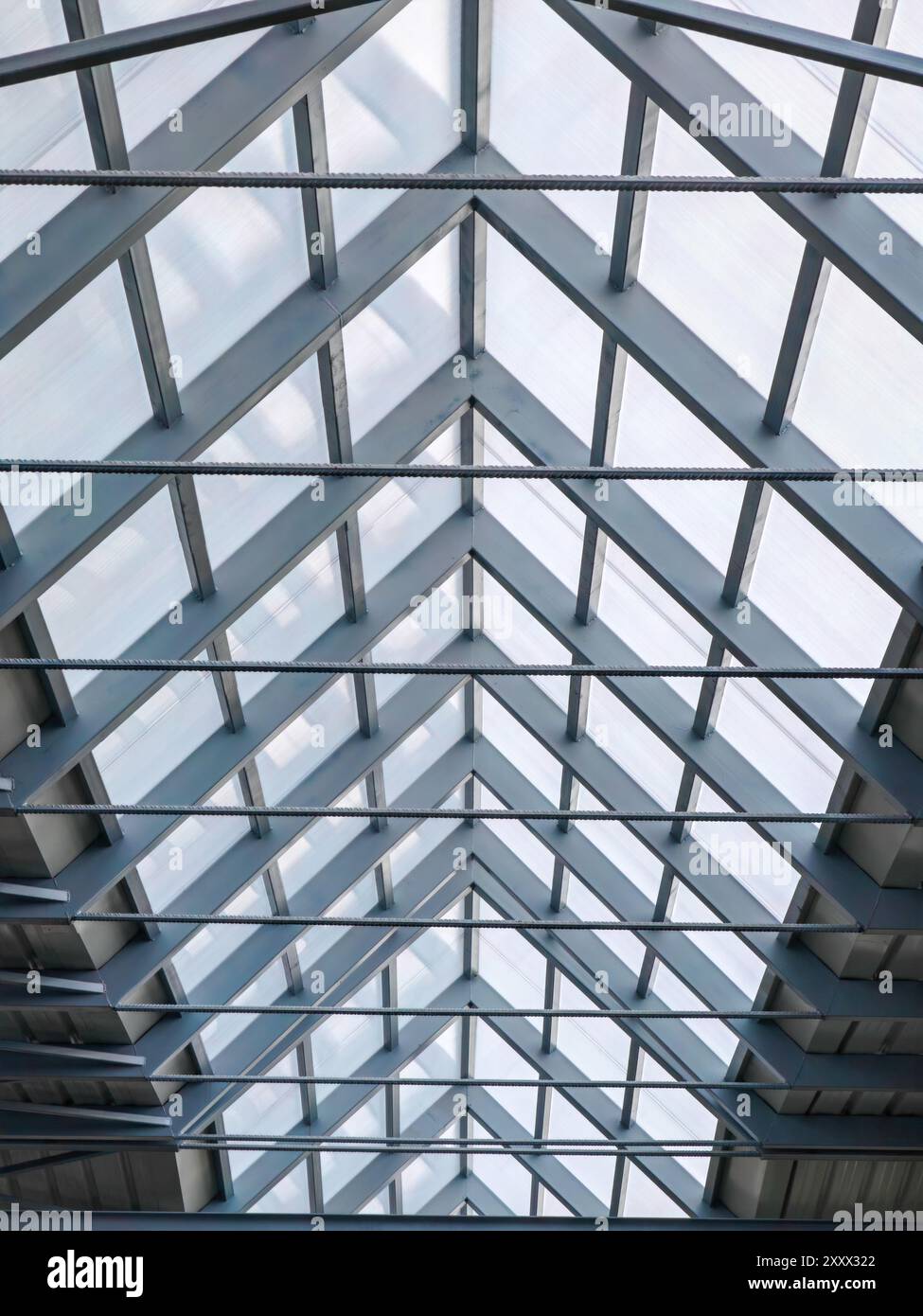 Under the Glassy Rooftop: Metal Construction Patterns in Light and Shadow. Blue ceiling Stock ...