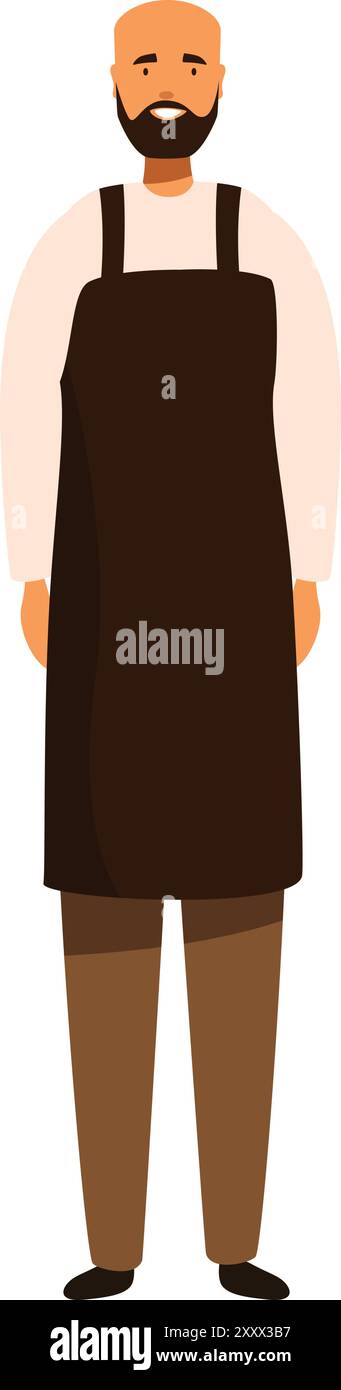 Confident barista wearing apron standing straight smiling friendly ...