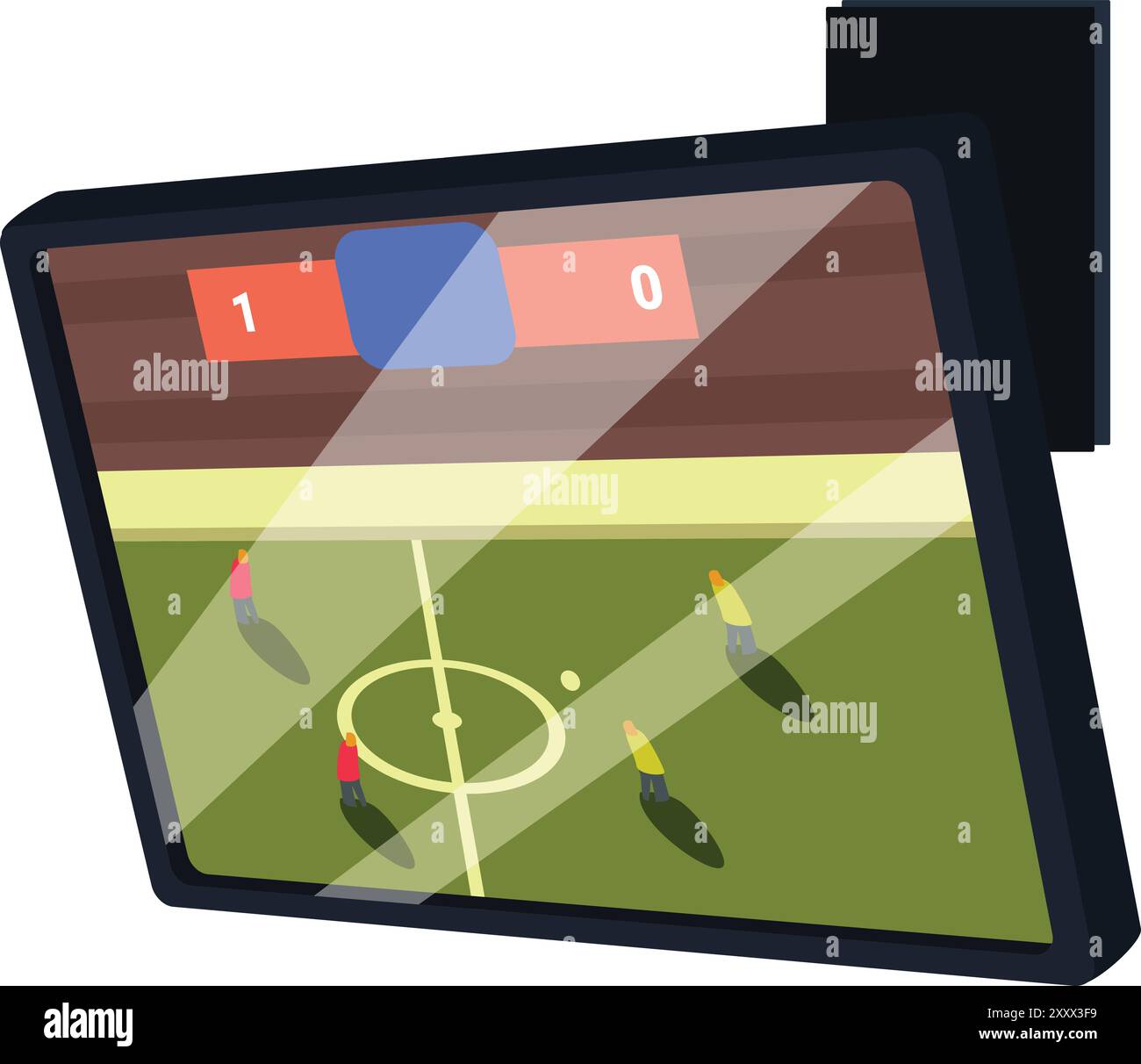 Football match broadcast on tv screen showing the scoreboard with ...