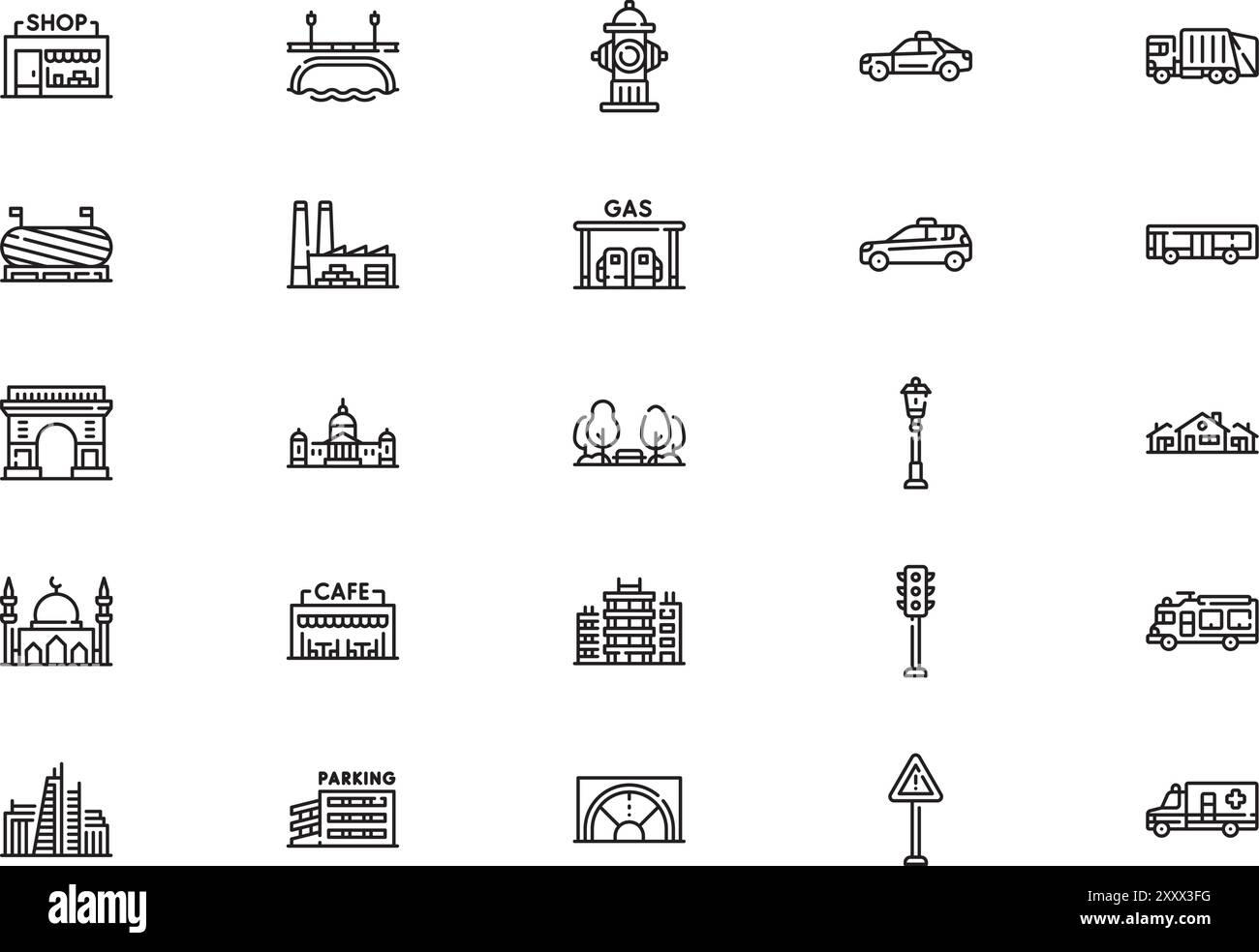 City icons collection is a vector illustration with editable stroke ...