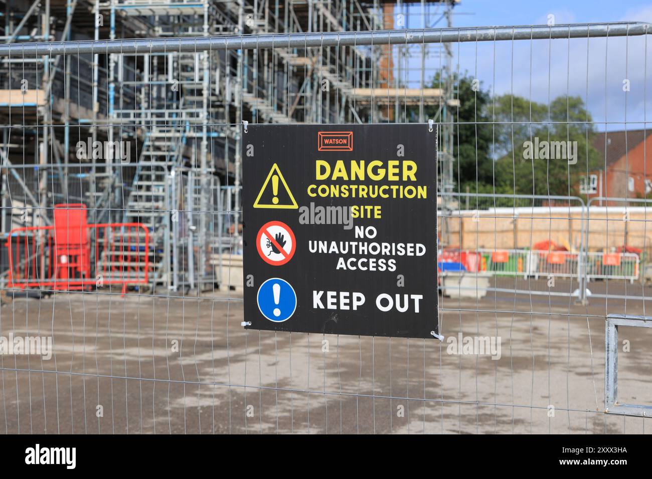 Danger construction site no unauthorised access keep out, sign mounted ...