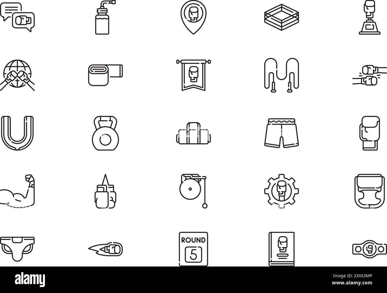 Boxing icons collection is a vector illustration with editable stroke ...