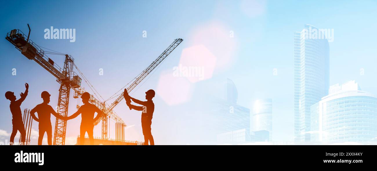 Construction technology banner background. Construction site with ...
