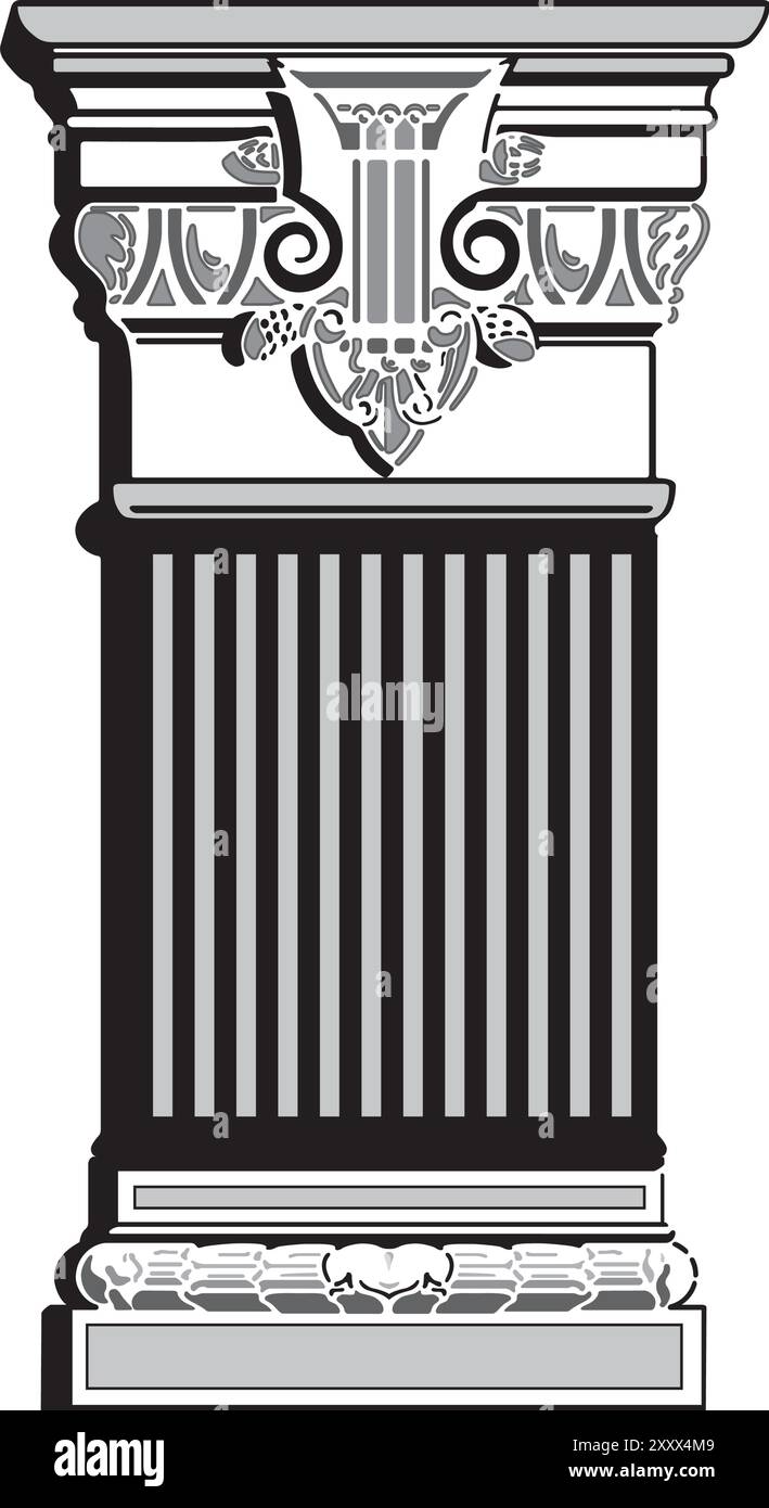 Antique white column realistic composition with isolated front view of ...