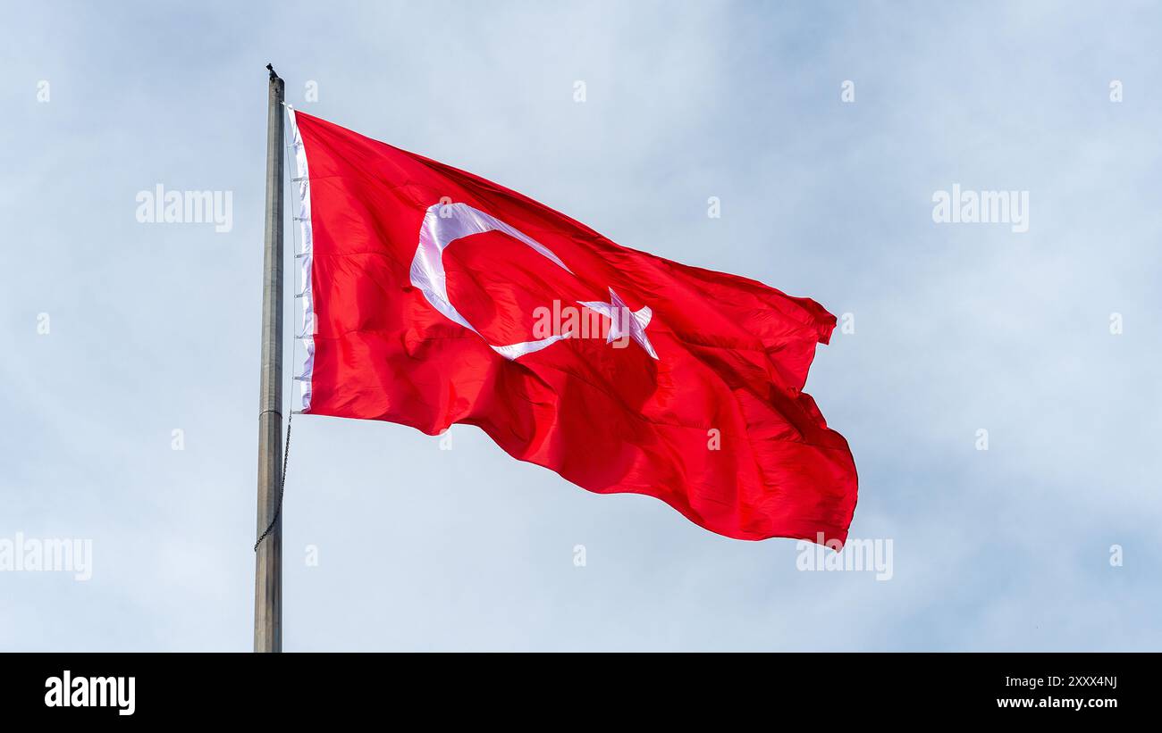 Turkish flag waving on wind hi-res stock photography and images - Alamy