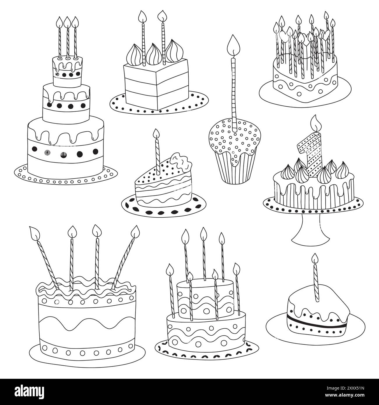 Set of big birthday cakes with candles Stock Vector Image & Art - Alamy