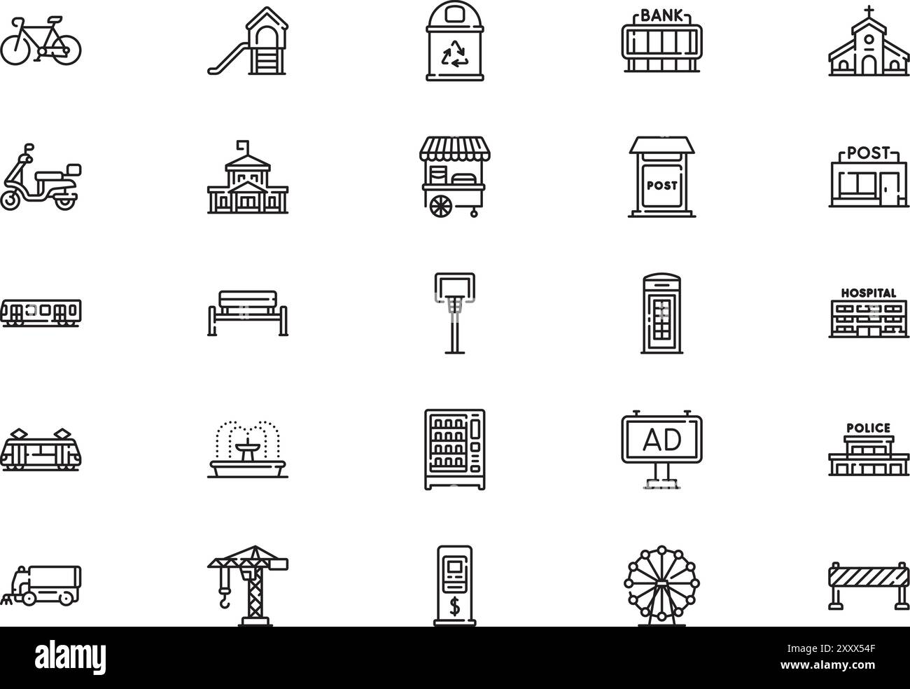 City icons collection is a vector illustration with editable stroke ...