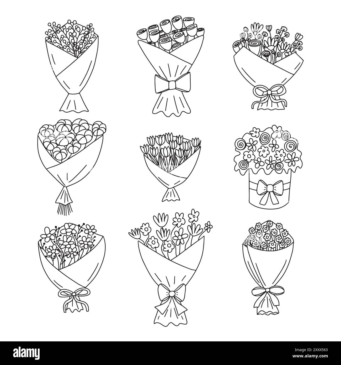 Flowers bouquets hand drawn vector set Stock Vector Image & Art - Alamy