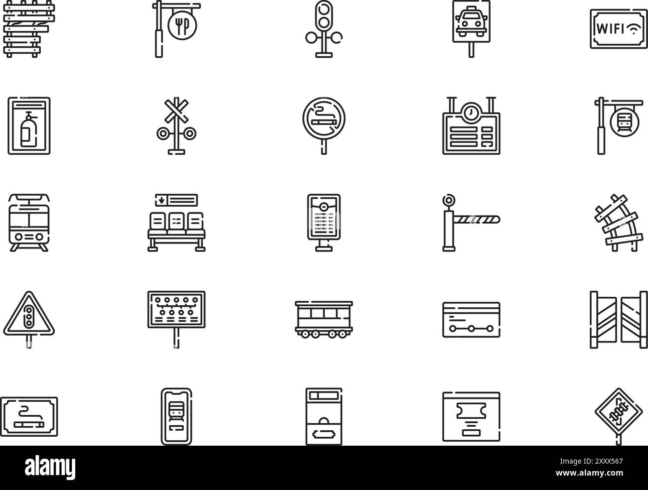 Railway icons collection is a vector illustration with editable stroke ...