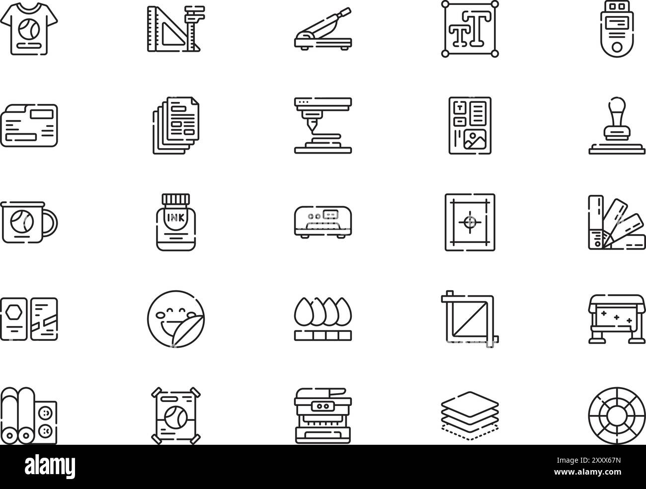 Printing icons collection is a vector illustration with editable stroke ...