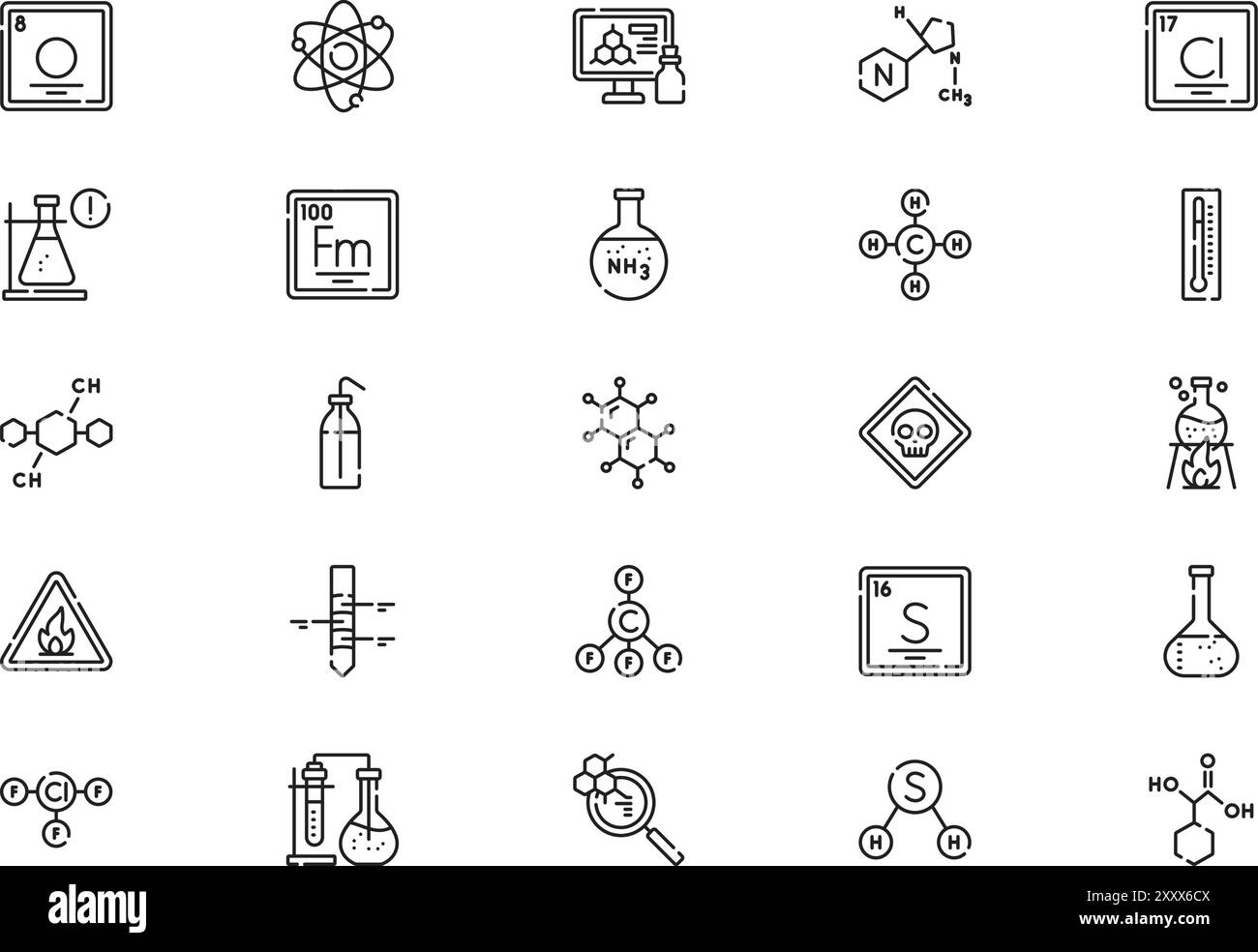 Chemistry laboratory icons collection is a vector illustration with editable stroke Stock Vector ...
