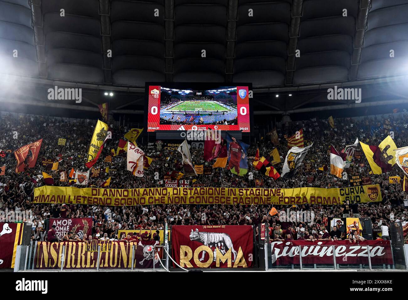 AS Roma fans cheer on during the Serie A football match between AS Roma ...
