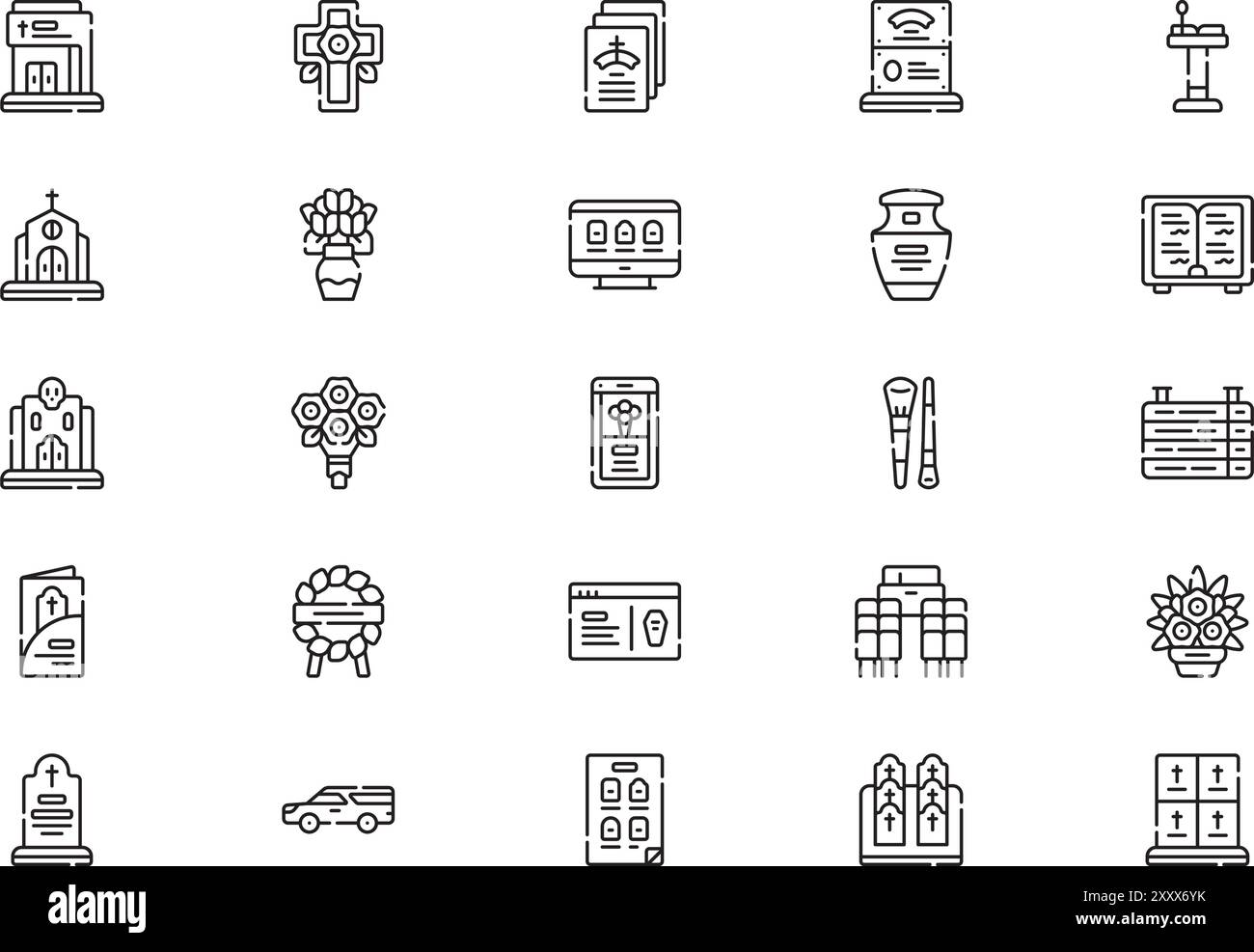 Funeral icons collection is a vector illustration with editable stroke ...