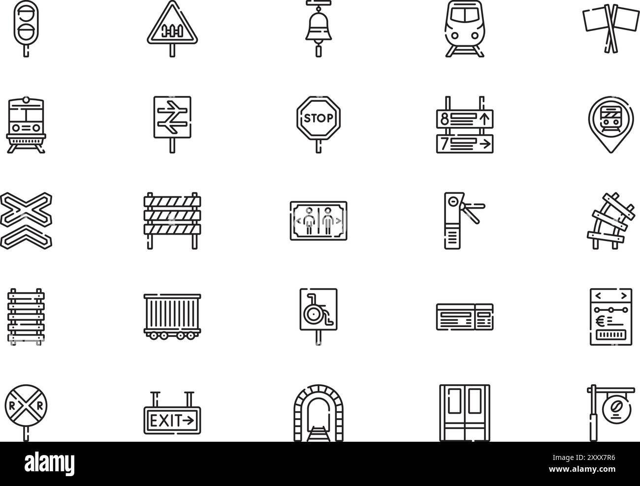 Railway icons collection is a vector illustration with editable stroke ...