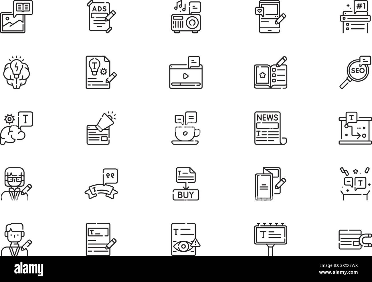 Copywriting icons collection is a vector illustration with editable ...