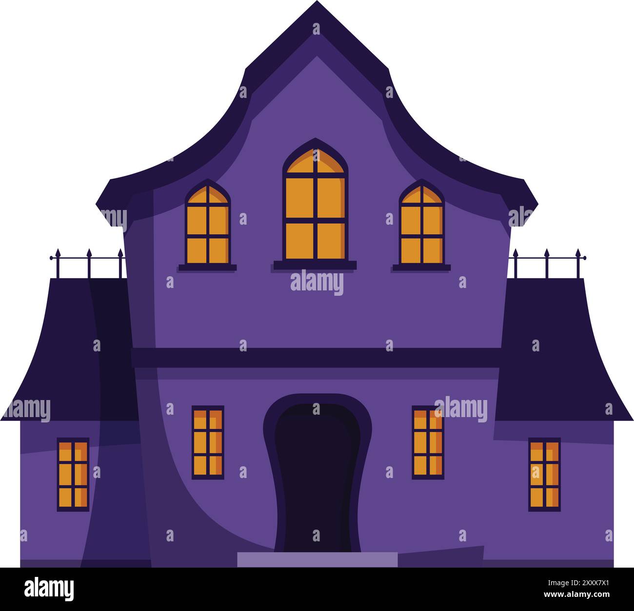 Spooky old haunted house with glowing windows is shining in the dark ...