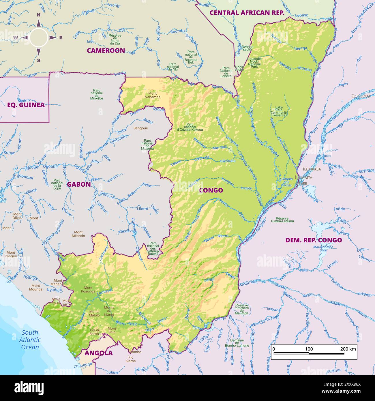 Physical map of Republic of the Congo Stock Vector Image & Art - Alamy