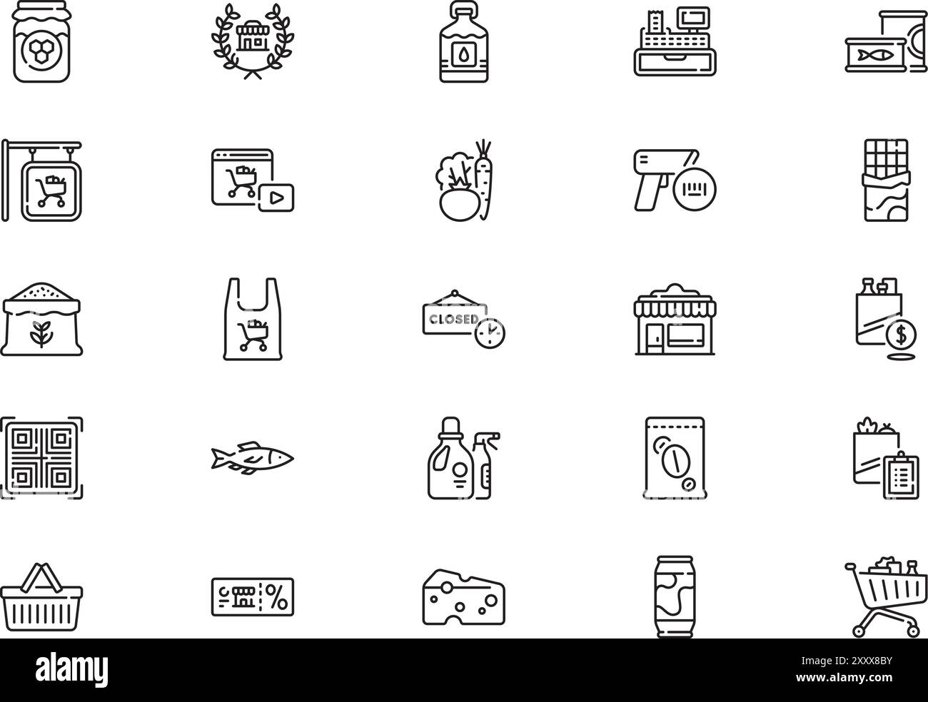Grocery icons collection is a vector illustration with editable stroke ...