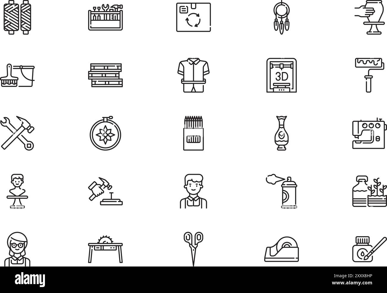Crafting icons collection is a vector illustration with editable stroke ...