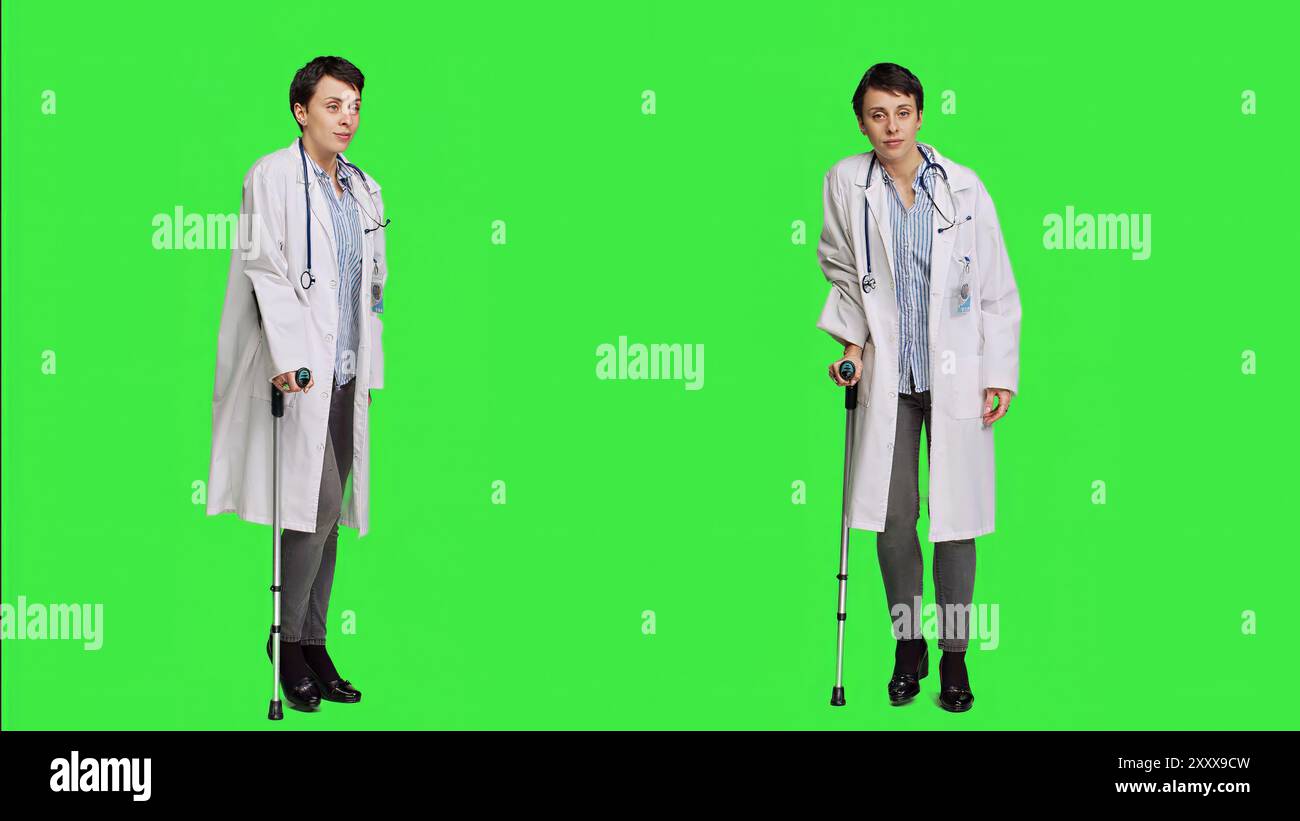 Orthopedics specialist presenting walking tool after fracture or injury ...