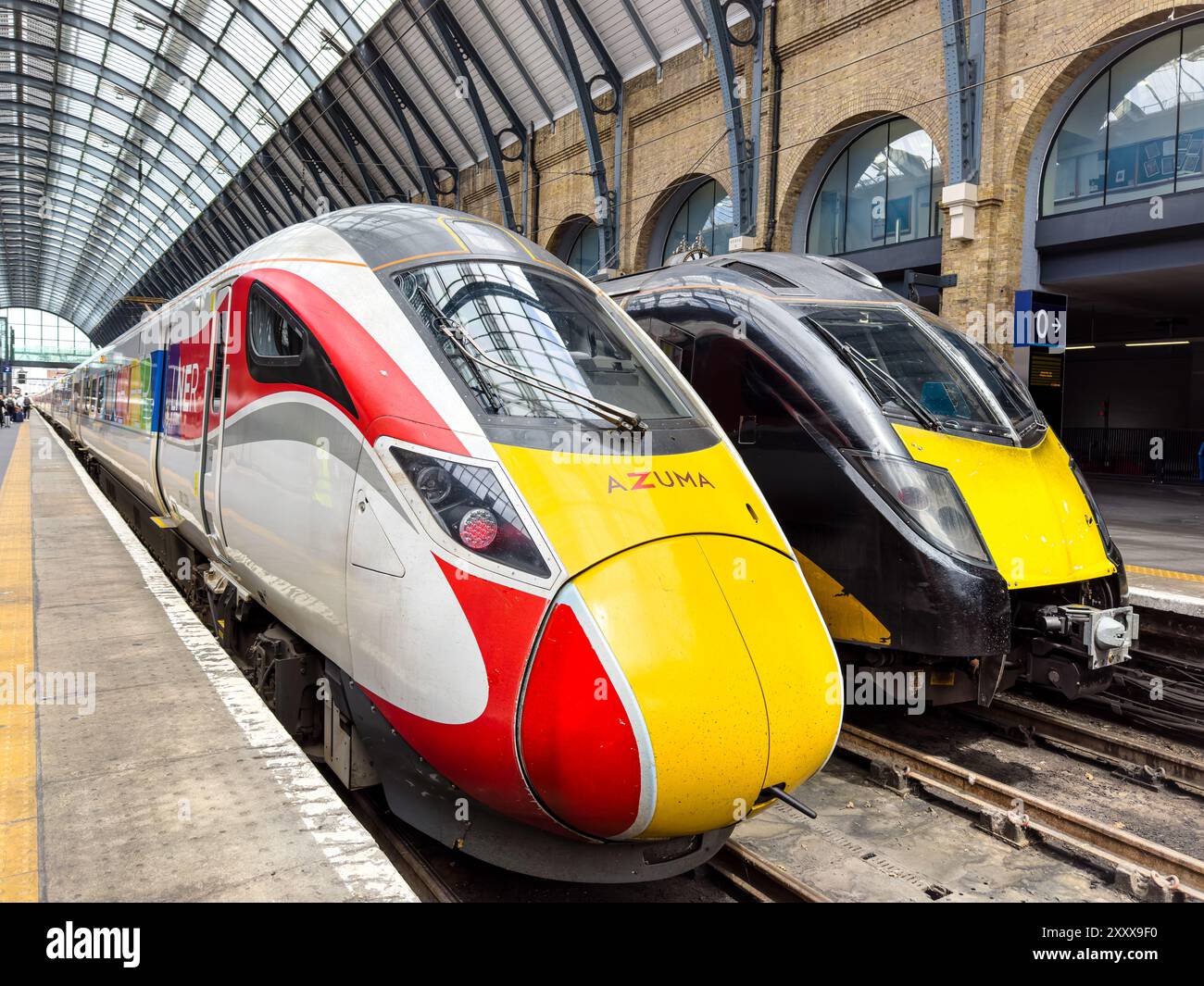 London North Eastern Railway LNER Azuma high speed trains at King's Cross train station Stock ...