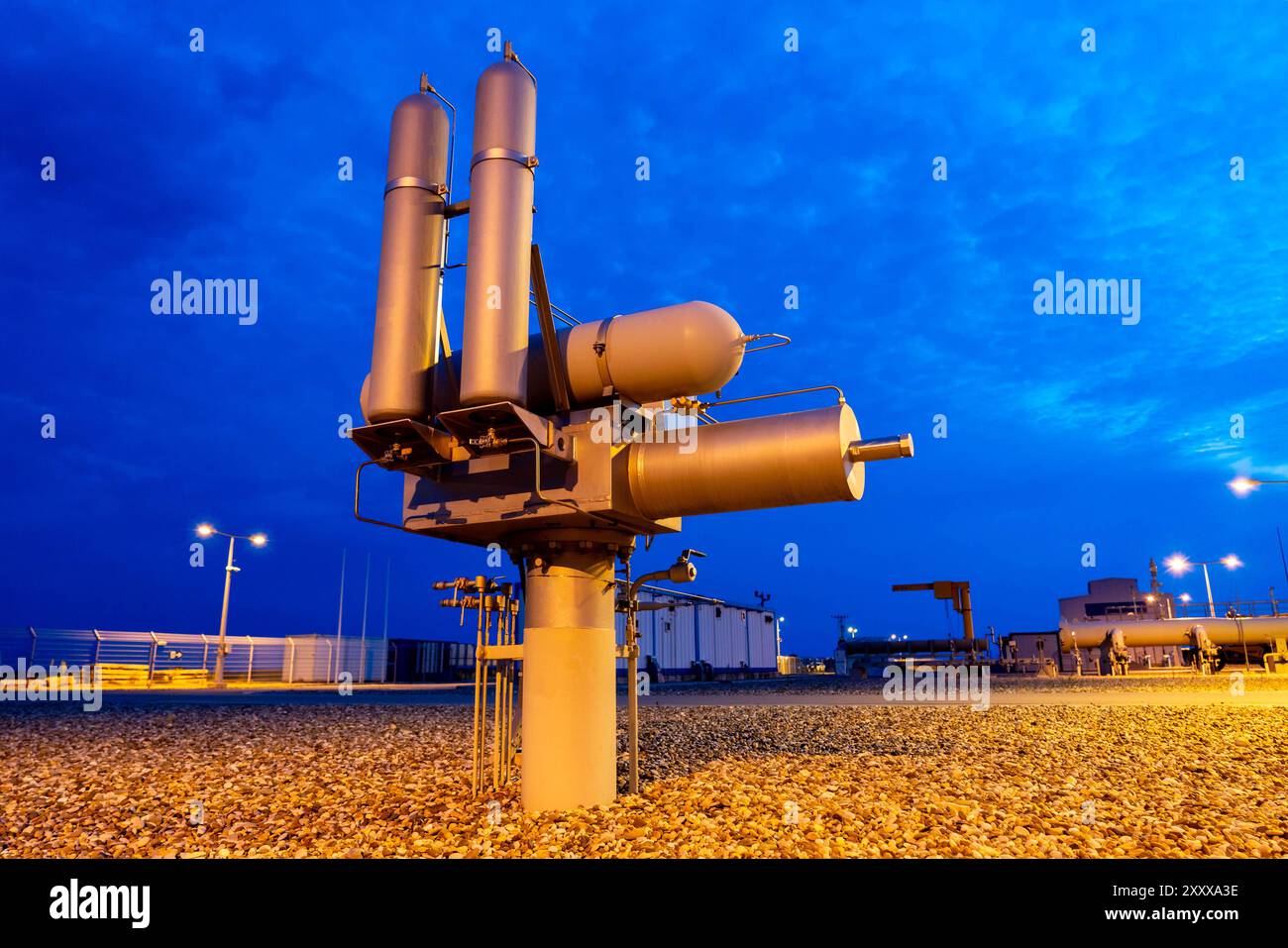 Hydropneumatic drive of underground valve on gas pipeline at dusk Stock ...